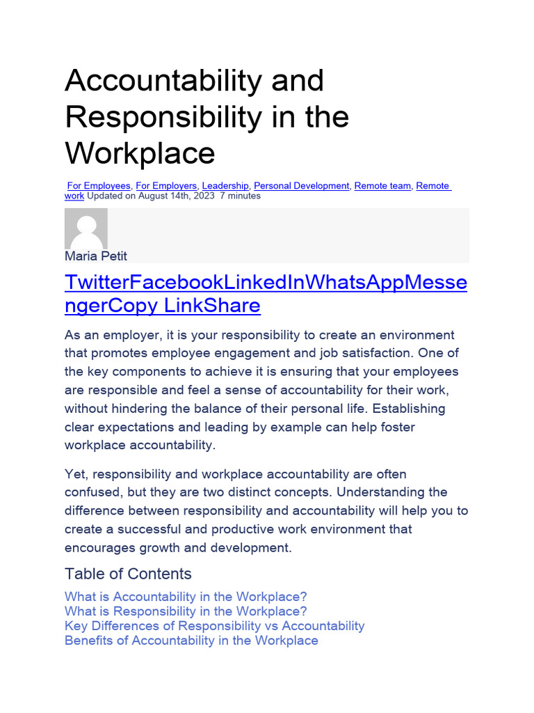 Accountability and Responsibility in The Workplace | PDF | Employment ...
