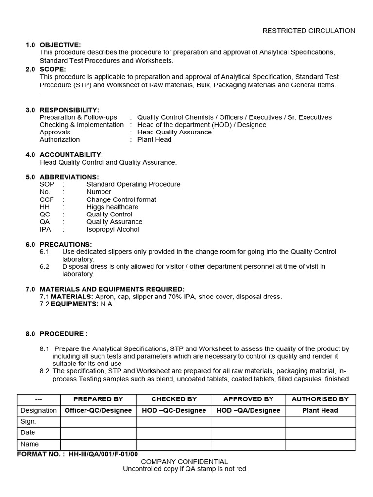 008 - Sop For Preparation STP-SPEC | PDF | Quality Assurance | Version Control