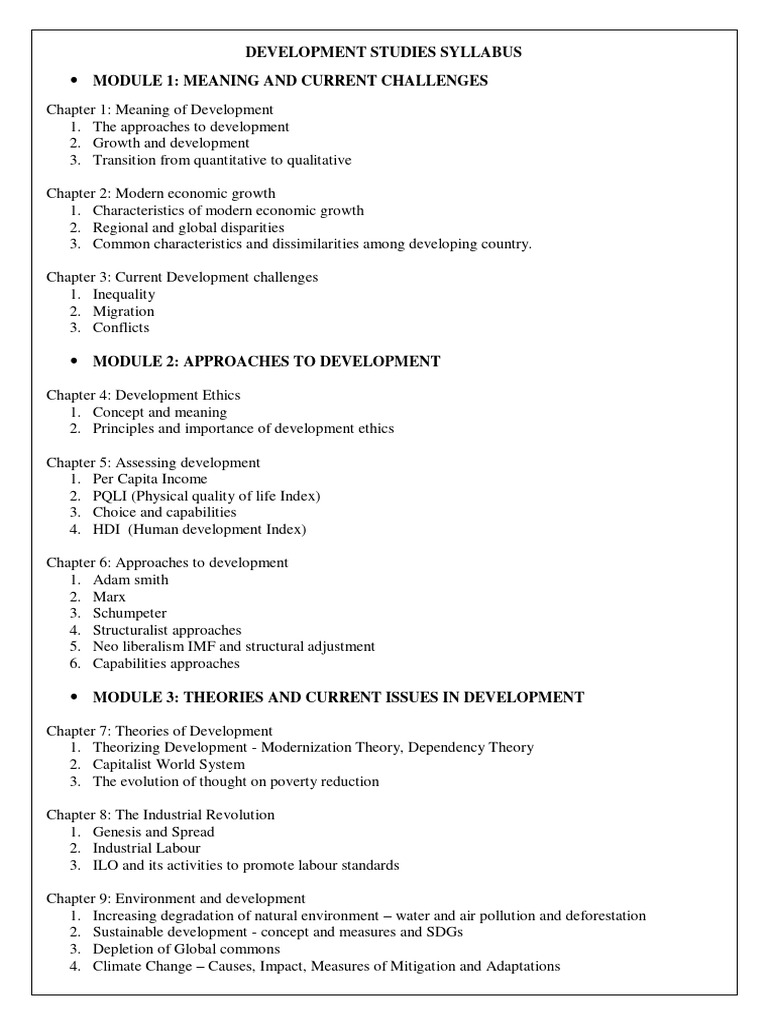 Development Studies Syllabus Overview | PDF | Economic Growth | Gross ...