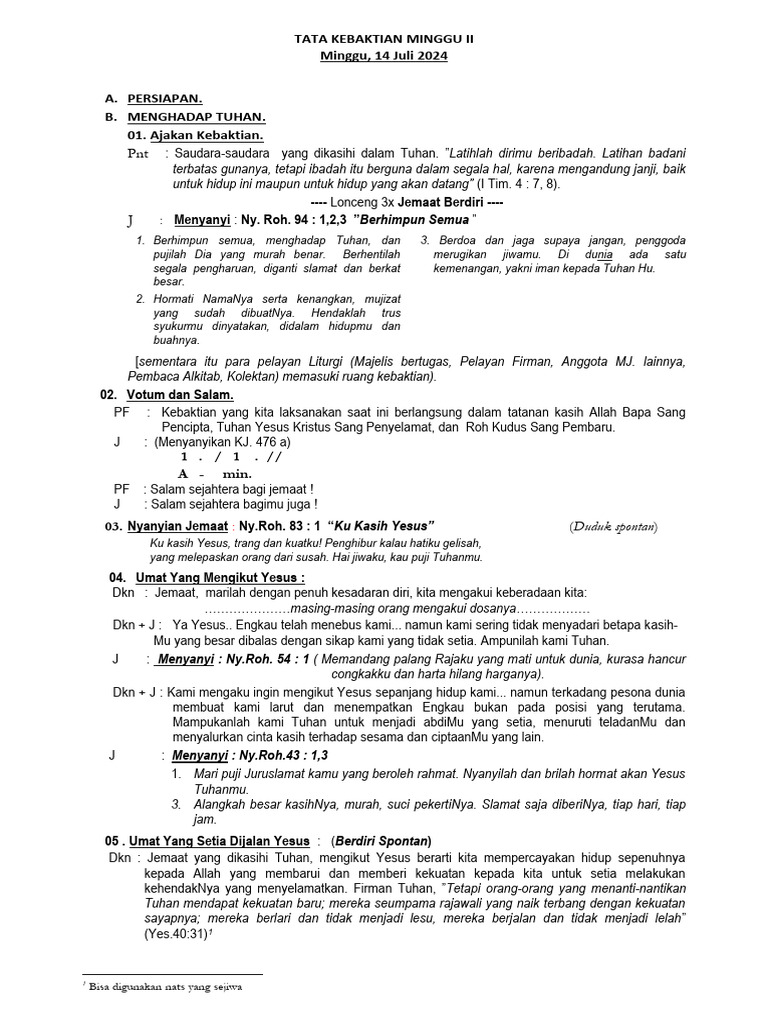 Tata Kebaktian Minggu Ii | PDF