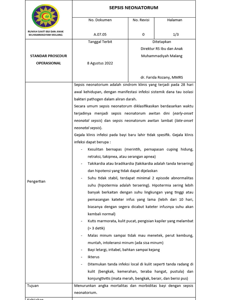 Panduan Sepsis Neonatorum pada Bayi | PDF