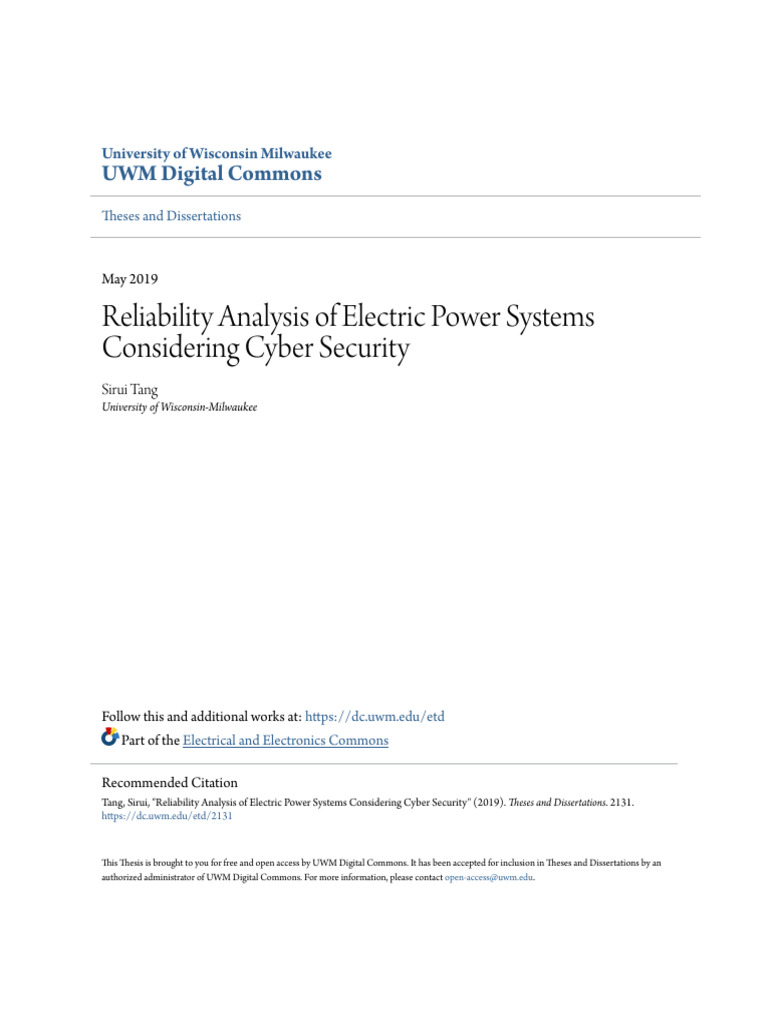Reliability Analysis of Electric Power Systems Considering Cyber | Download Free PDF | Bayesian ...