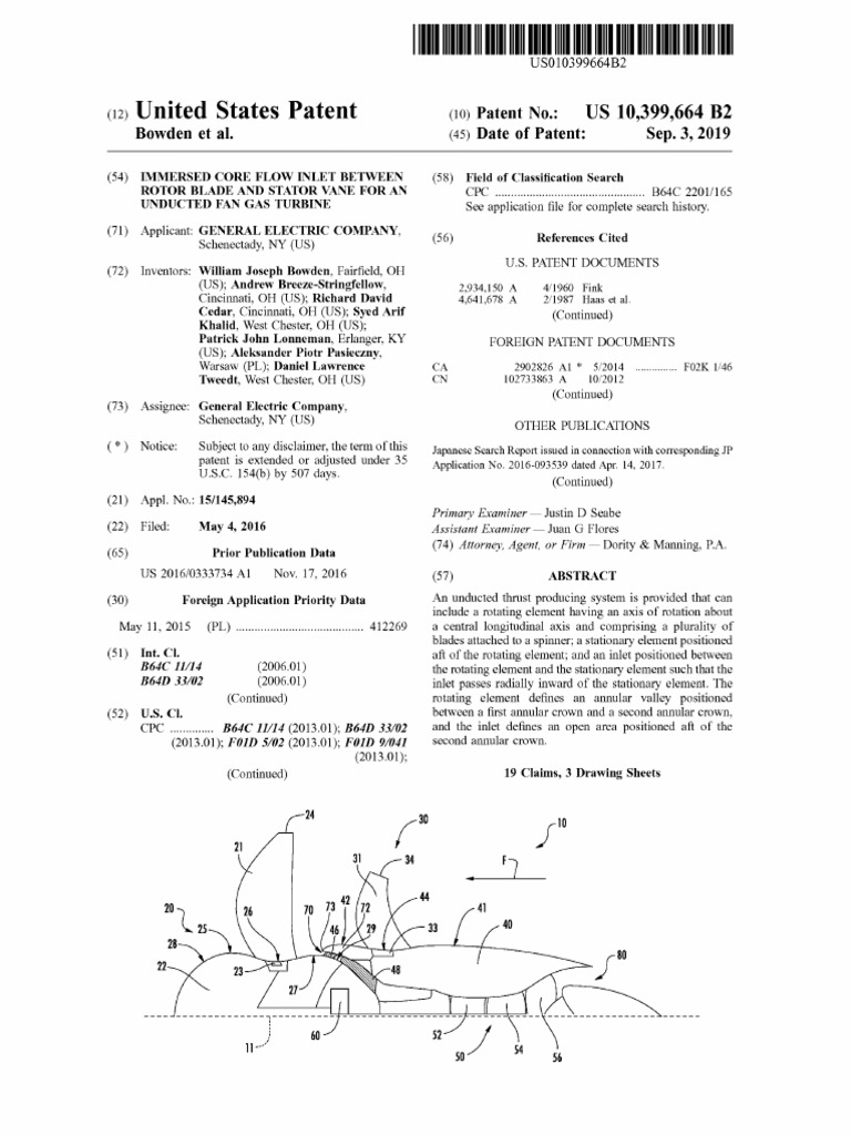 US10399664-Immersed Core Flow Inlet Between Rotor Blade and Stator Vane ...