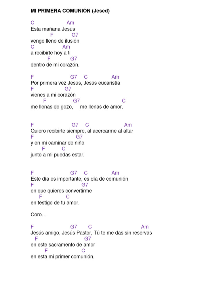 Cantos para Primera Comunión - y Adoracion - Acordes | PDF | eucaristía | Amor