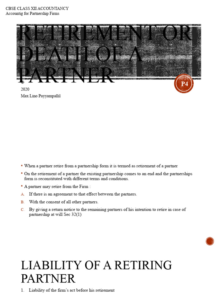 Accounting For Partnership Firms (Retirement of An Existing Partner ...