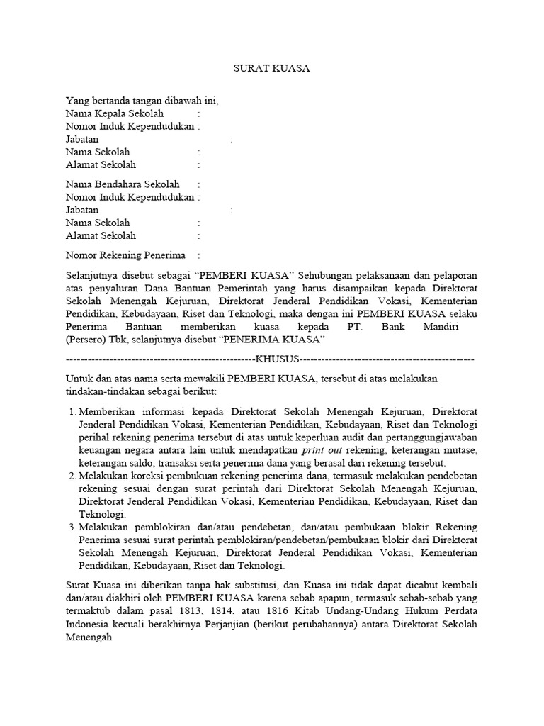 Format Surat Kuasa - SURAT KUASA | PDF