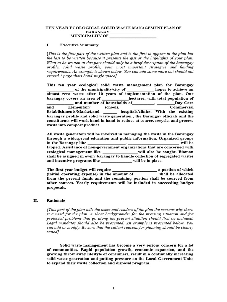 Barangay SWMP Template | PDF | Waste Management | Municipal Solid Waste