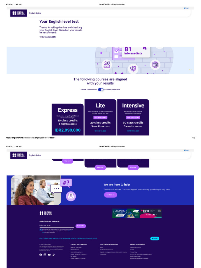 Level Test B1 - English Online | PDF