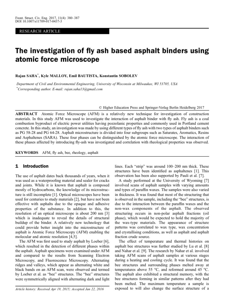 The Investigation of Fly Ash Based Asphalt Binders Using AFM | PDF ...