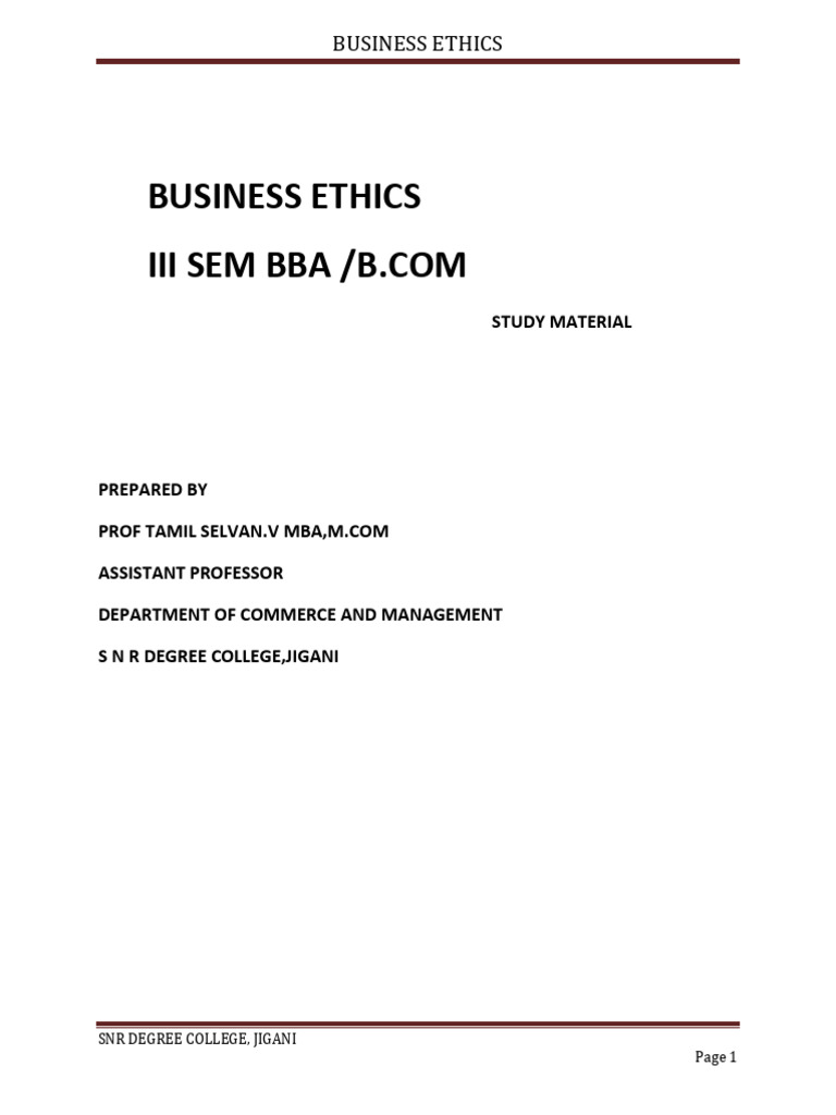 Business Ethics Study Materials | PDF | Corporate Social Responsibility ...