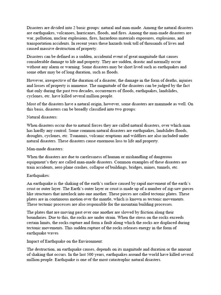 Natural and Man-Made Disasters | PDF | Earthquakes | Natural Disasters