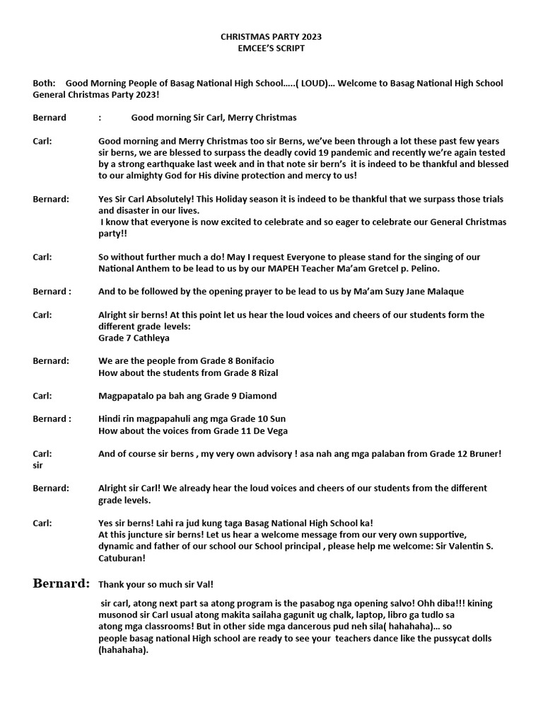 Emcee Script Christmas Party 2023 | PDF | December Observances | Christmas