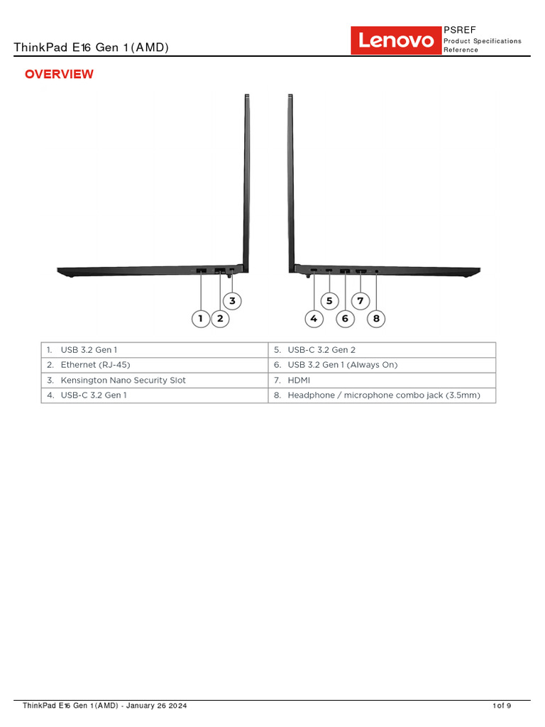 ThinkPad E16 Gen 1 AMD Spec | PDF | Usb | Computer Science