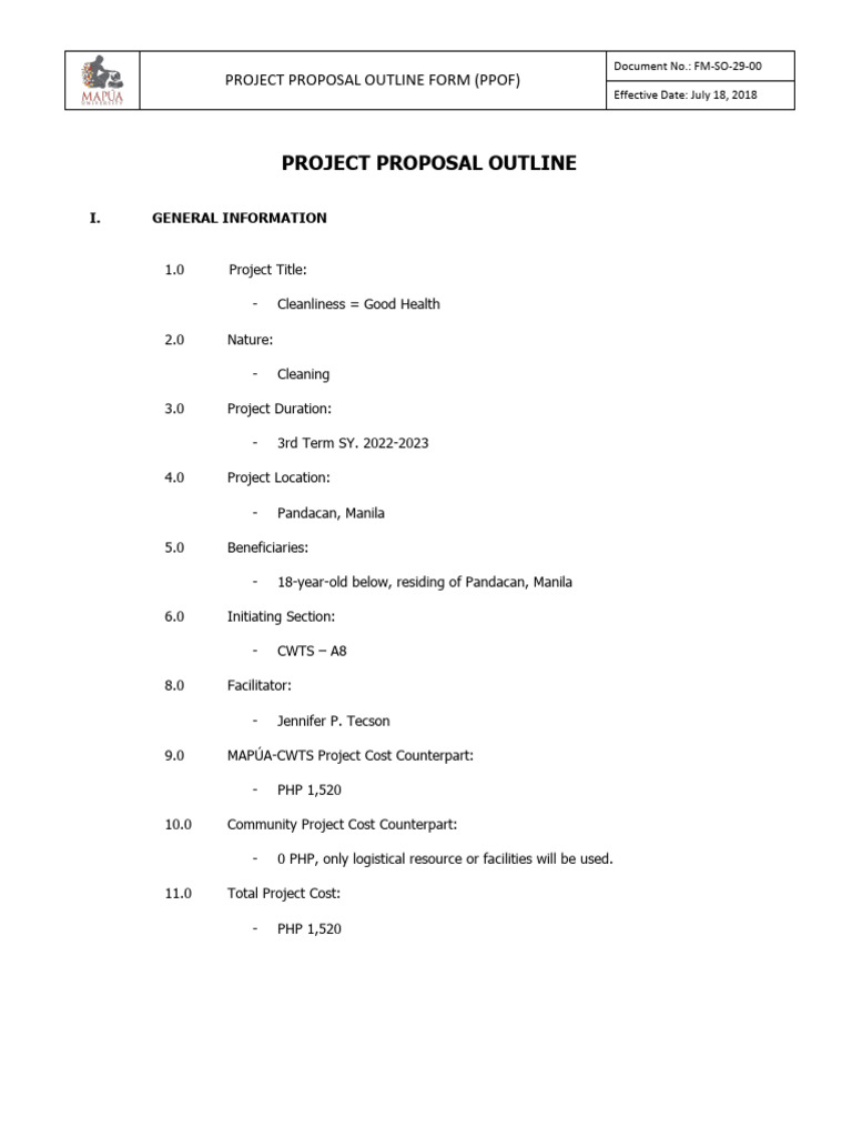 Project Proposal Outline Form | PDF | Waste | Natural Environment