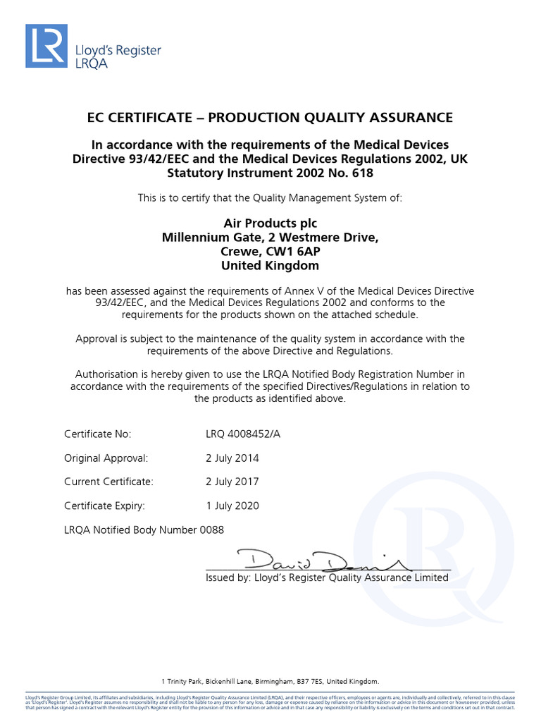 ISO13485 Medical Certifications UK Part A Ec Certificate | PDF | Medical Device | Business