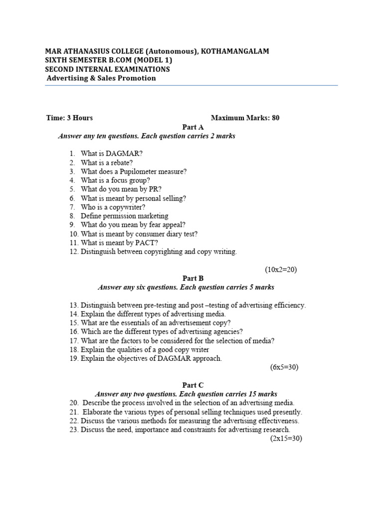 Advertising and Sales Management SECOND INTERNALS 2021 | PDF