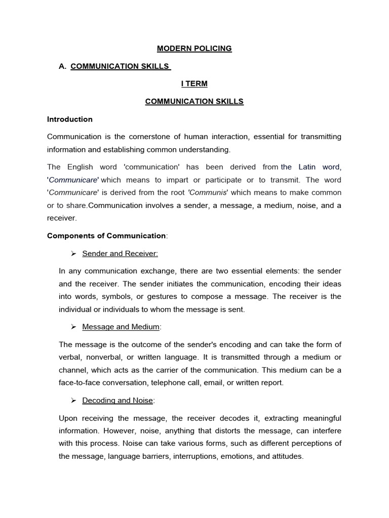 MODERN POLICING - (A)COMMUNICATION SKILL | PDF | Communication ...