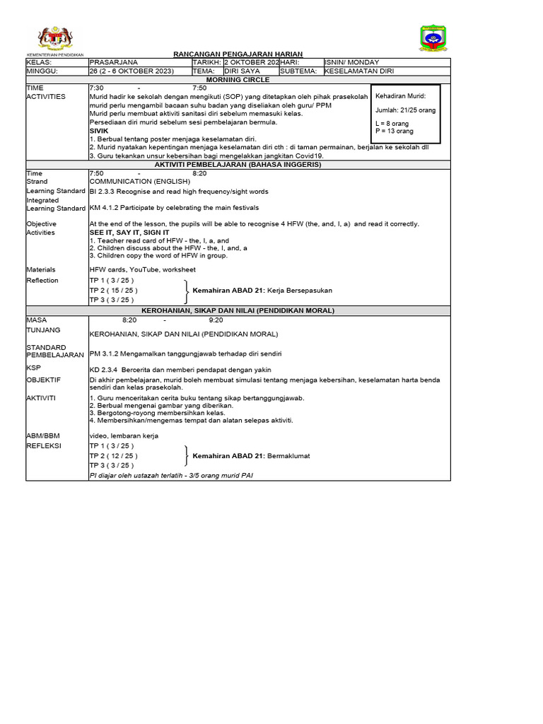 Minggu 26-2-6 Oktober - RPH - Prasekolah | PDF