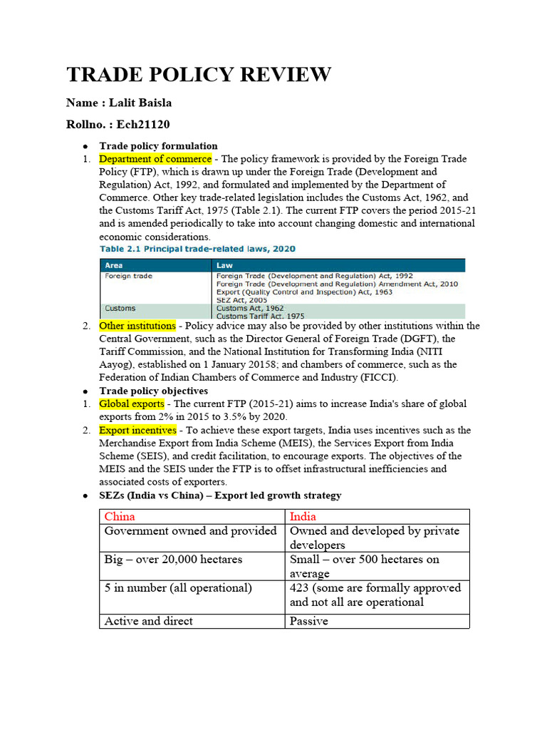 Unit 1 Trade Policy Review | PDF | Most Favoured Nation | Exports