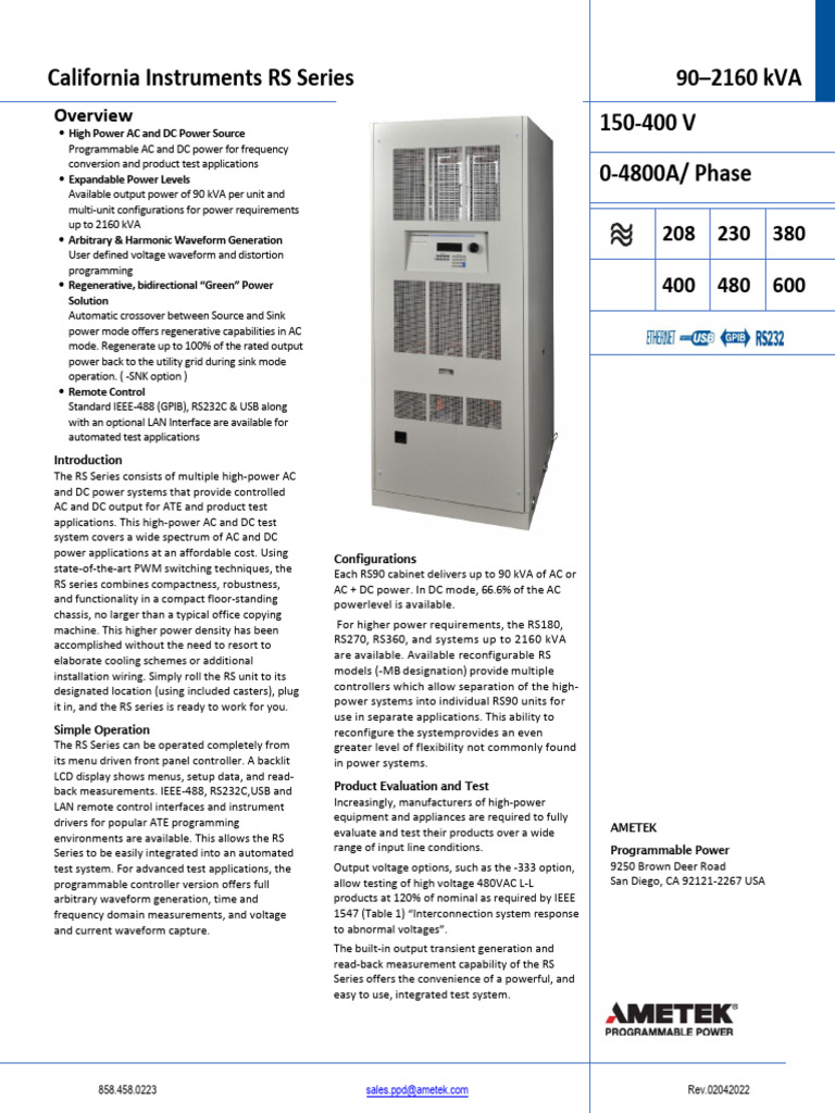 Grid Simulator - Rs-Data-Sheet - Final | PDF | Alternating Current ...