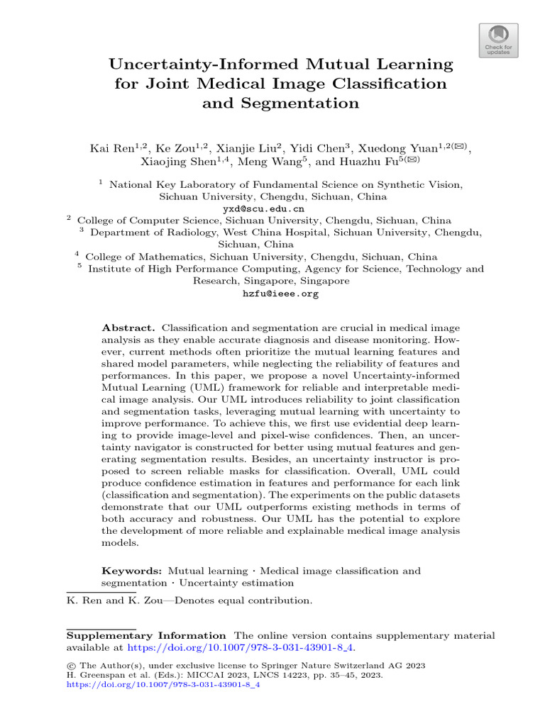 Uncertainty-Informed Mutual Learning For Joint Medical Image Classification and Segmentation ...