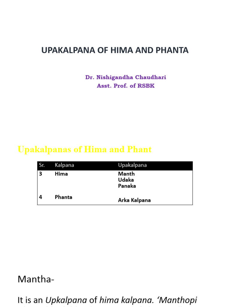 Upakalpana of Hima and Phanta in Ayurveda | PDF | Distillation