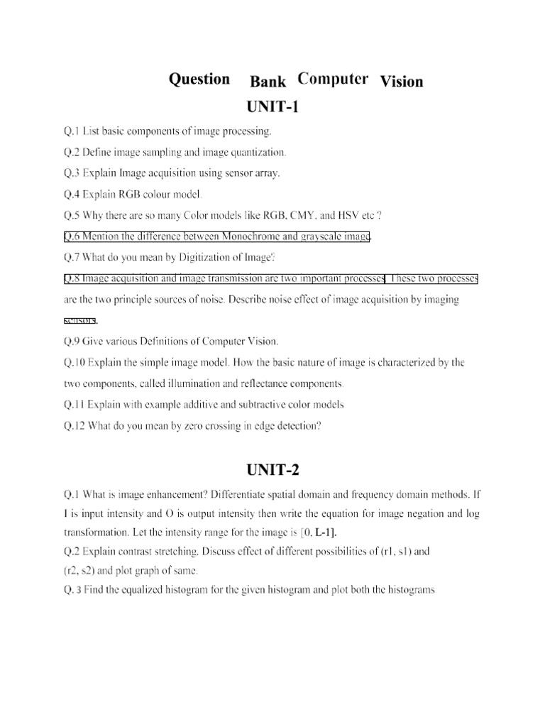 Computer Vision Question Bank | PDF