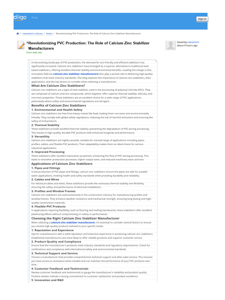 Calcium Zinc Stabilizers in PVC Production | PDF | Polyvinyl Chloride ...