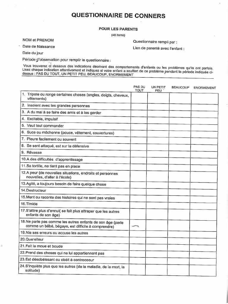 Conners Questionnaire Parents 48 Items | PDF