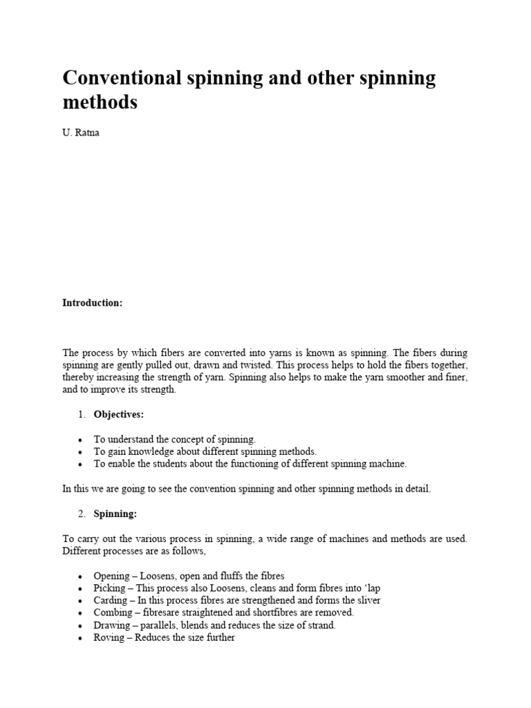 Conventional Spinning and Other Spinning Methods | PDF | Spinning ...