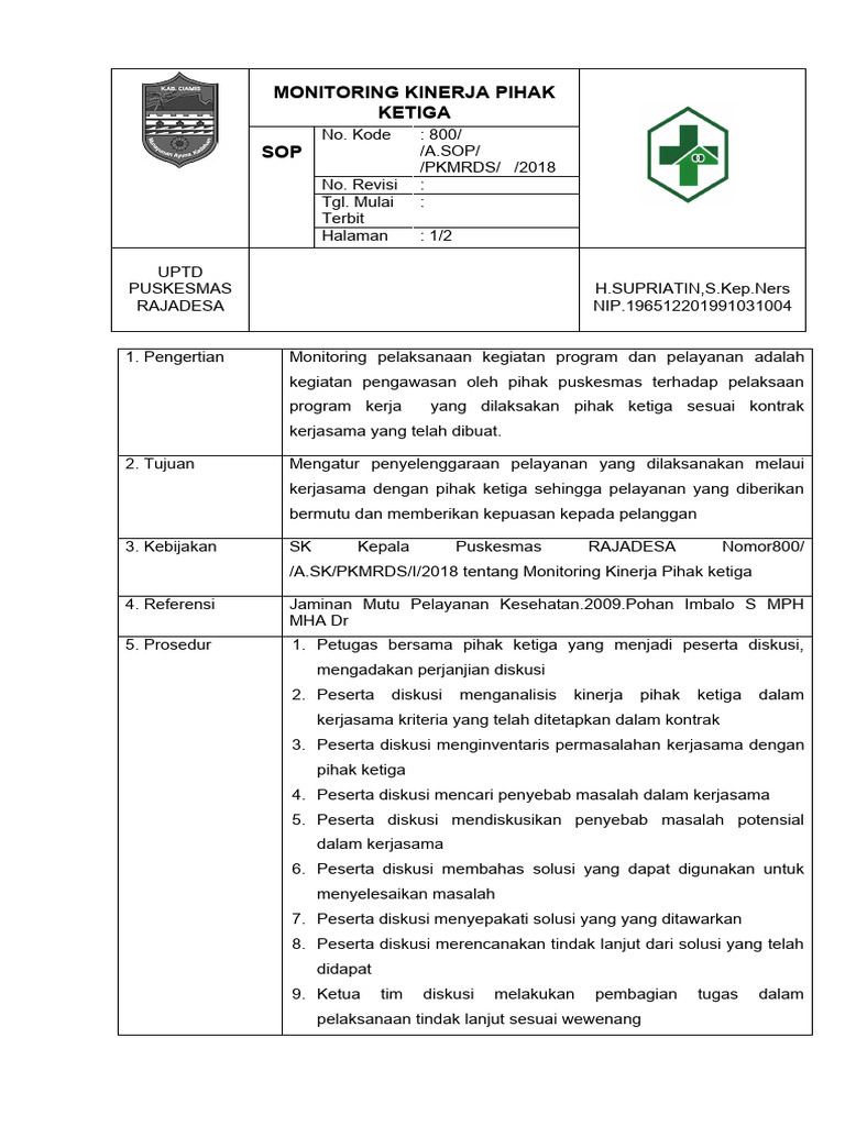 2.5.2.2 SOP Monitoring Kinerja Program Pihak Ke3 | PDF | Bisnis