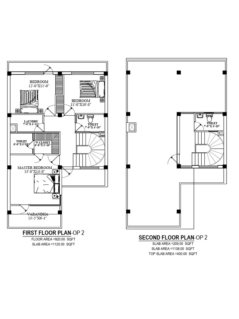 First Floor Plan-Op 2 Second Floor Plan-Op 2: Bedroom 12'-0"X11'-0 ...