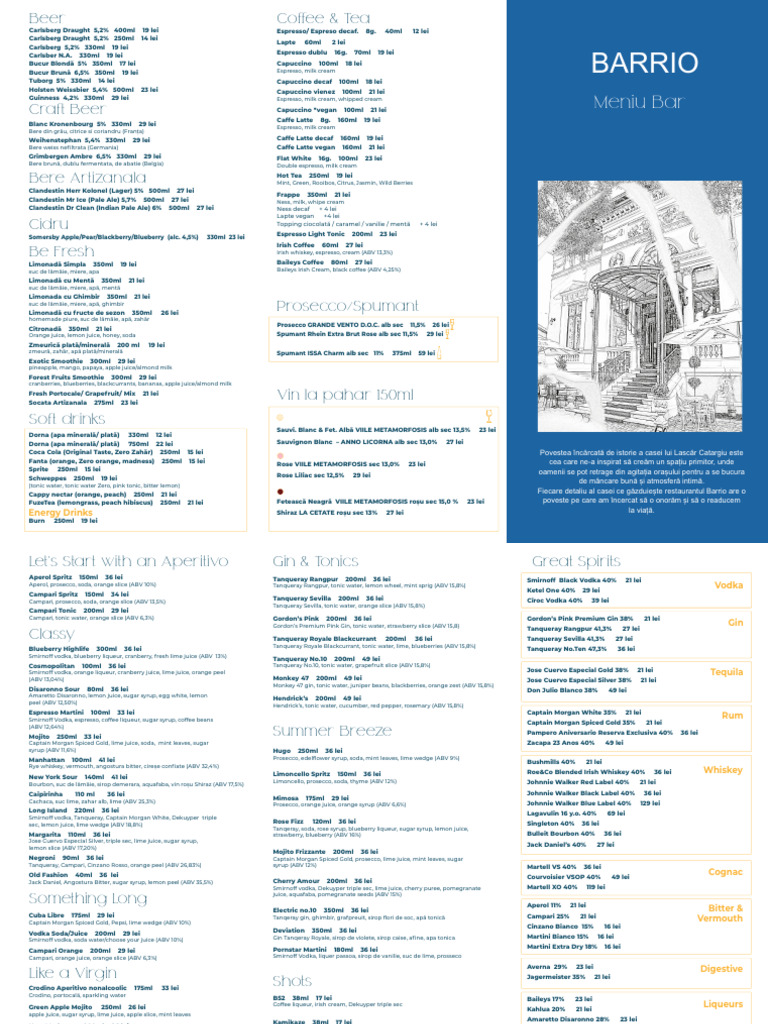 Barrio Bar Menu Ianuarie 2024 v2 | PDF | Martini (Cocktail) | Gin