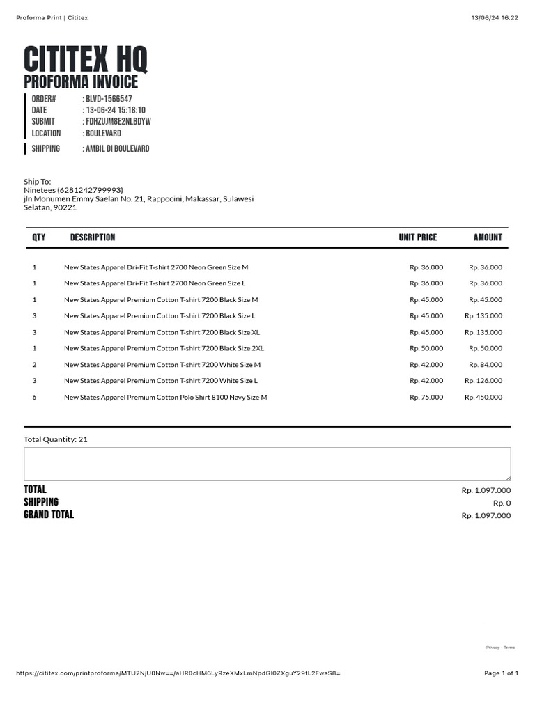 Proforma Print - Cititex | PDF