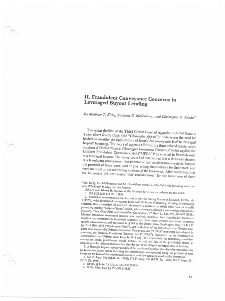 Class 8 - Fraudulent Conveyance Concerns in Leveraged Buyout Lending | PDF Class 8 - Fraudulent Conveyance Concerns in Leveraged Buyout Lending | PDF