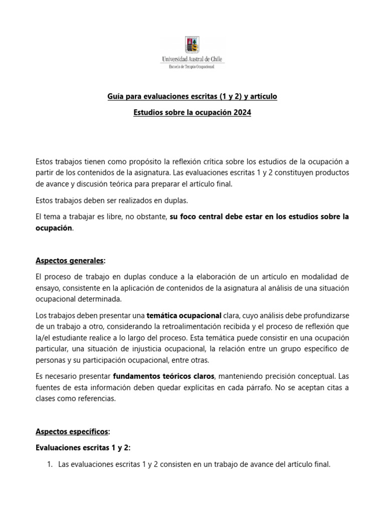 Guía Evaluaciones Escritas 1-2 y Artículo, TEOC 080 2024 | PDF | Ensayos