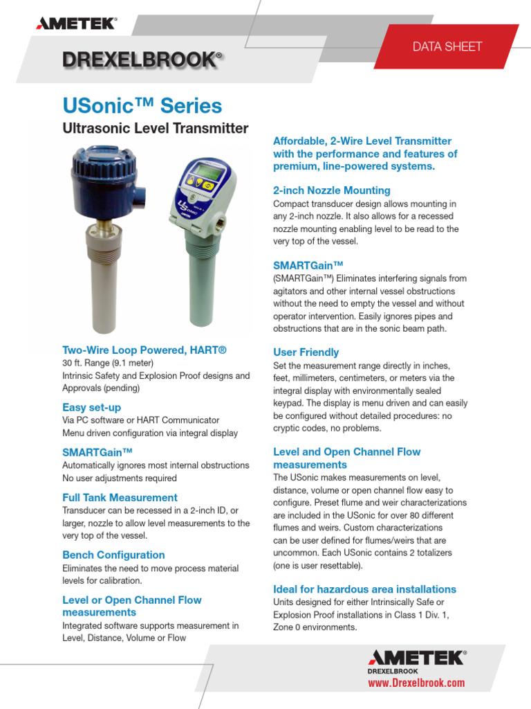 Datasheet Usonic Ultrasonic Level Transmitter1 | PDF | Electrical Engineering