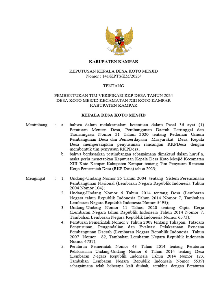 E. SK Tim Verifikasi RKP Desa Tahun 2024 | PDF