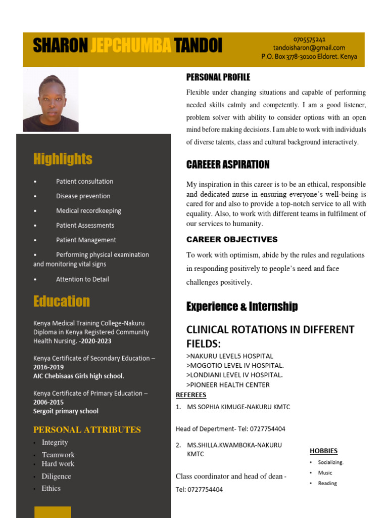 Sharon. Tandoi CV | PDF | Nursing | Hospital