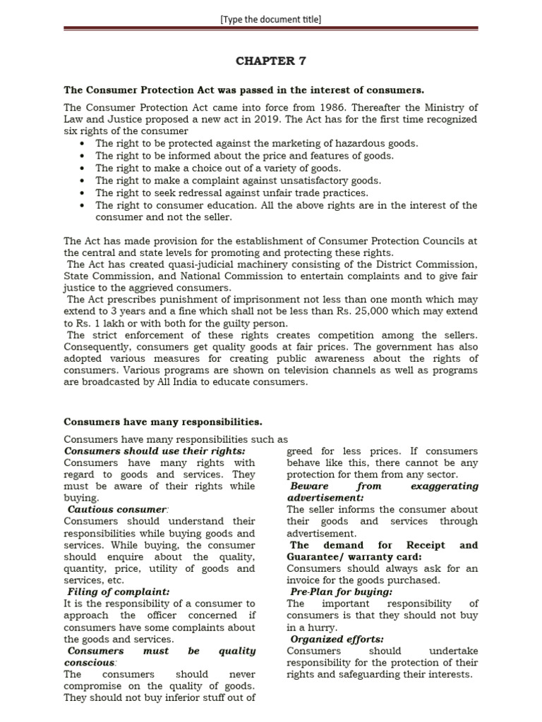 The Consumer Protection Act Was Passed in The Interest of Consumers ...