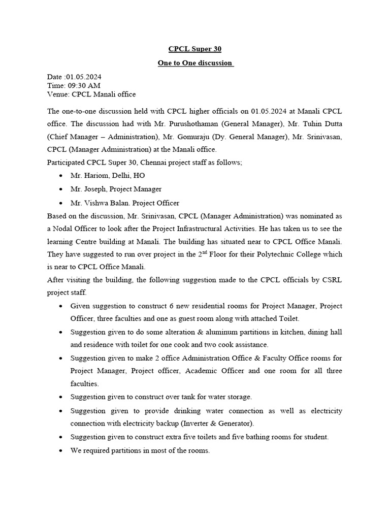 10.5.24 CPCL Manali Discussion | PDF | Career & Growth | Business