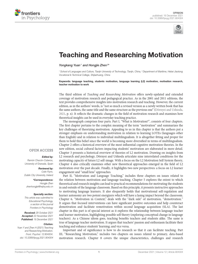 Teaching and Researching Motivation Insights | PDF | Motivation ...