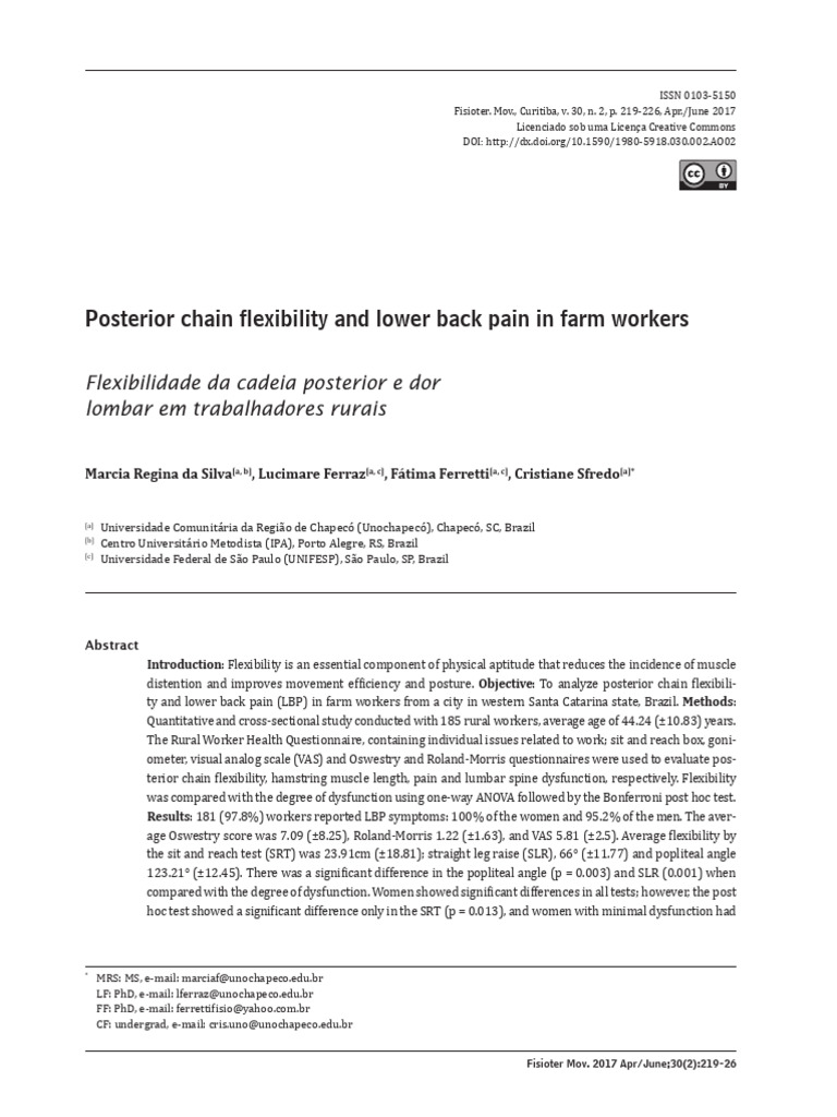 Lower Back Pain and Flexibility in Farm Workers | PDF | Low Back Pain ...