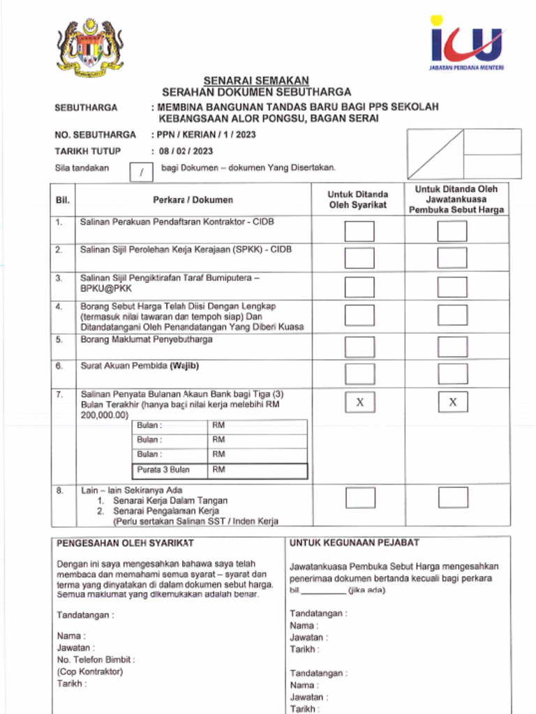 Borang Sebutharga - PPNKERIAN12023 | PDF