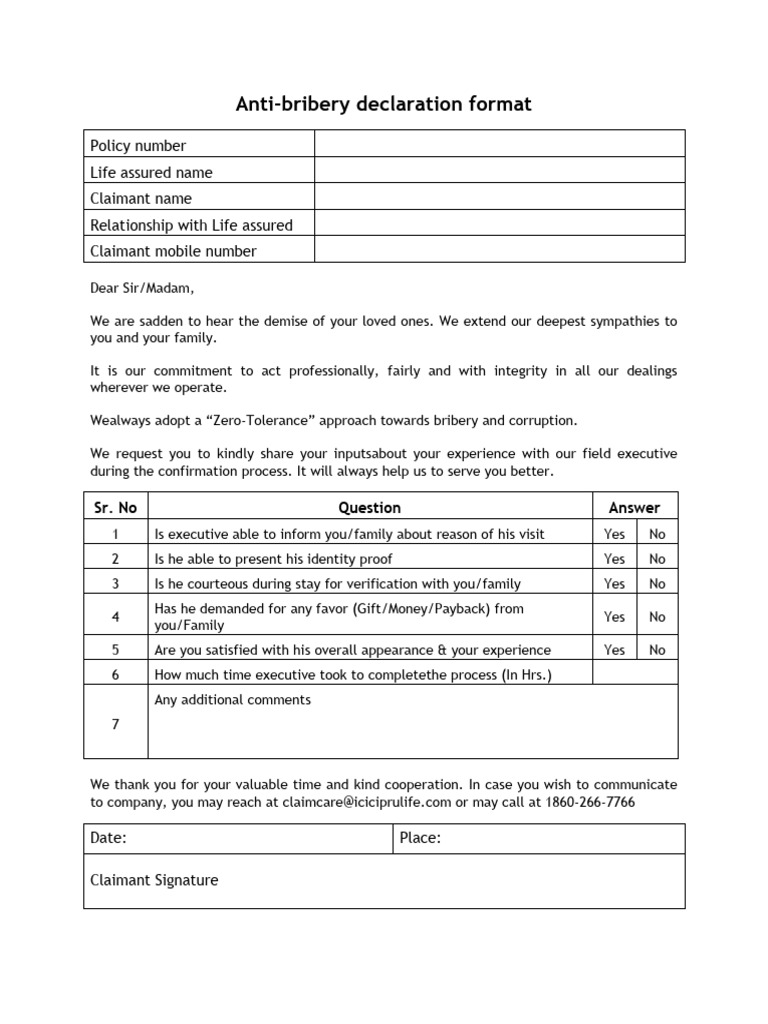 Anti Bribery Format For IPRU Cases | PDF | Career & Growth