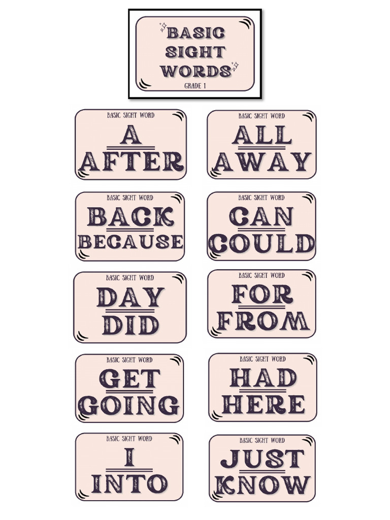 Basic Sight Words Grade 1 | PDF