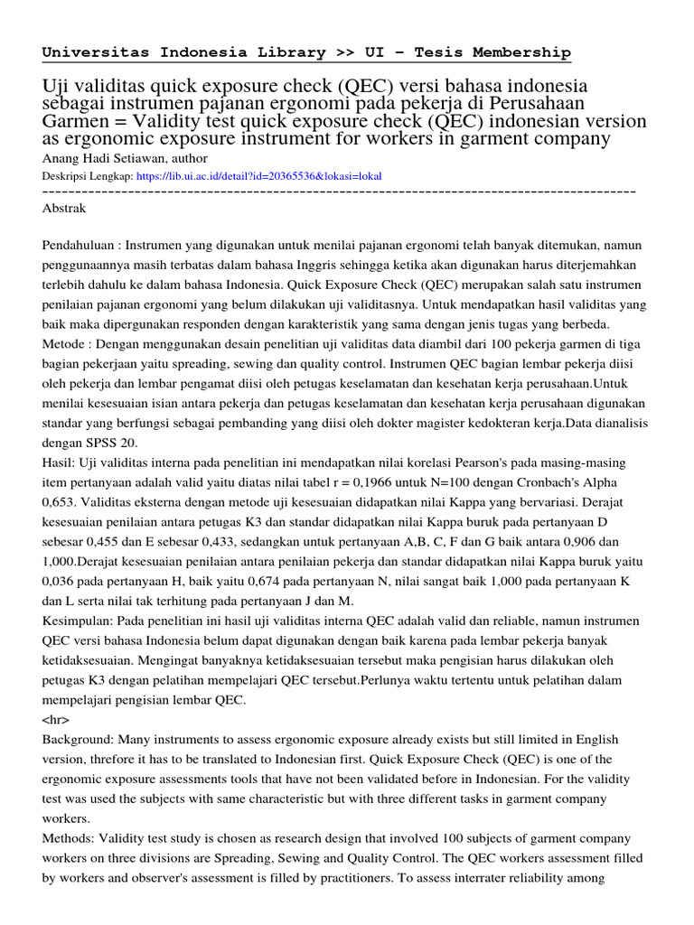 Uji Validitas QEC | PDF | Karier & Perkembangan | Teknologi & Rekayasa