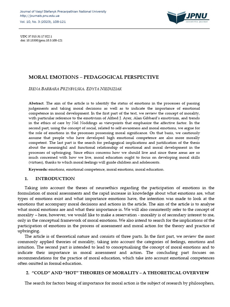 MORAL EMOTIONS_PEDAGOGICAL PERSPECTIVE | PDF | Emotions | Morality