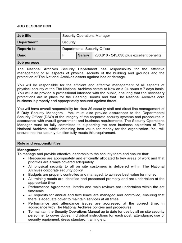 Security Operations Manager | PDF | The National Archives (United Kingdom) | Emergency Management