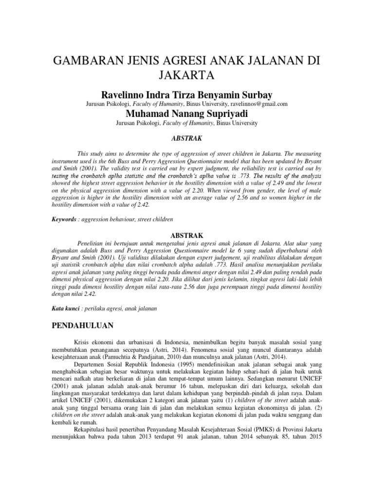 (Working Paper) Gambaran Jenis Agresi Anak Jalanan Di Jakarta | PDF